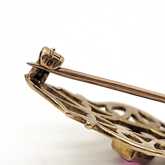 Small Antique Art Nouveau 10k Gold and Ruby Pin - Gem