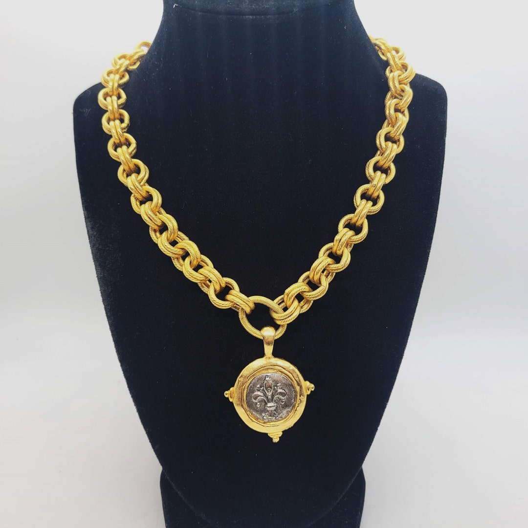 Susan Shaw Fleur De Lis Intaglio Necklace - Etsy