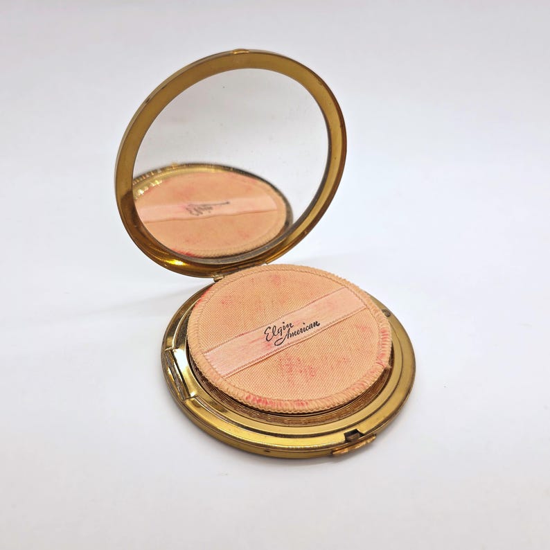 Vintage Elgin American Powder Compact, Hand Painted Floral Design, Blue ...