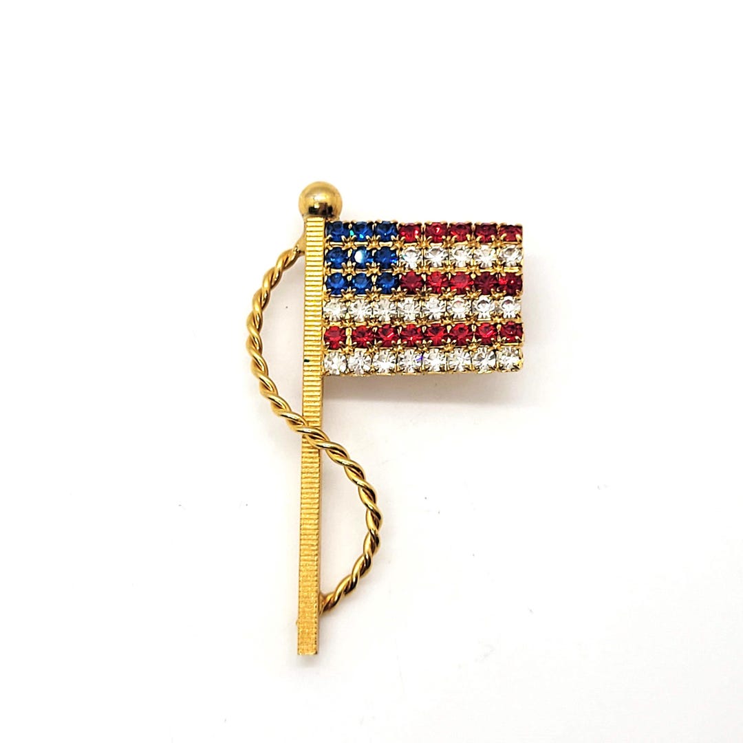 Vintage Rhinestone USA Flag Pin - Etsy