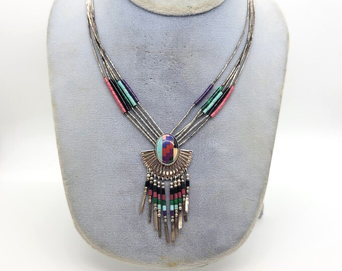 Quoc Q.T. Liquid Silver Necklace With Turquoise Inlaid Pendant - Etsy