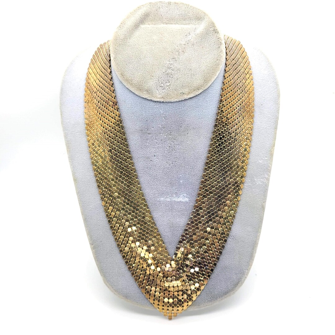 Vintage Gold Metal Mesh Bib Necklace - Etsy