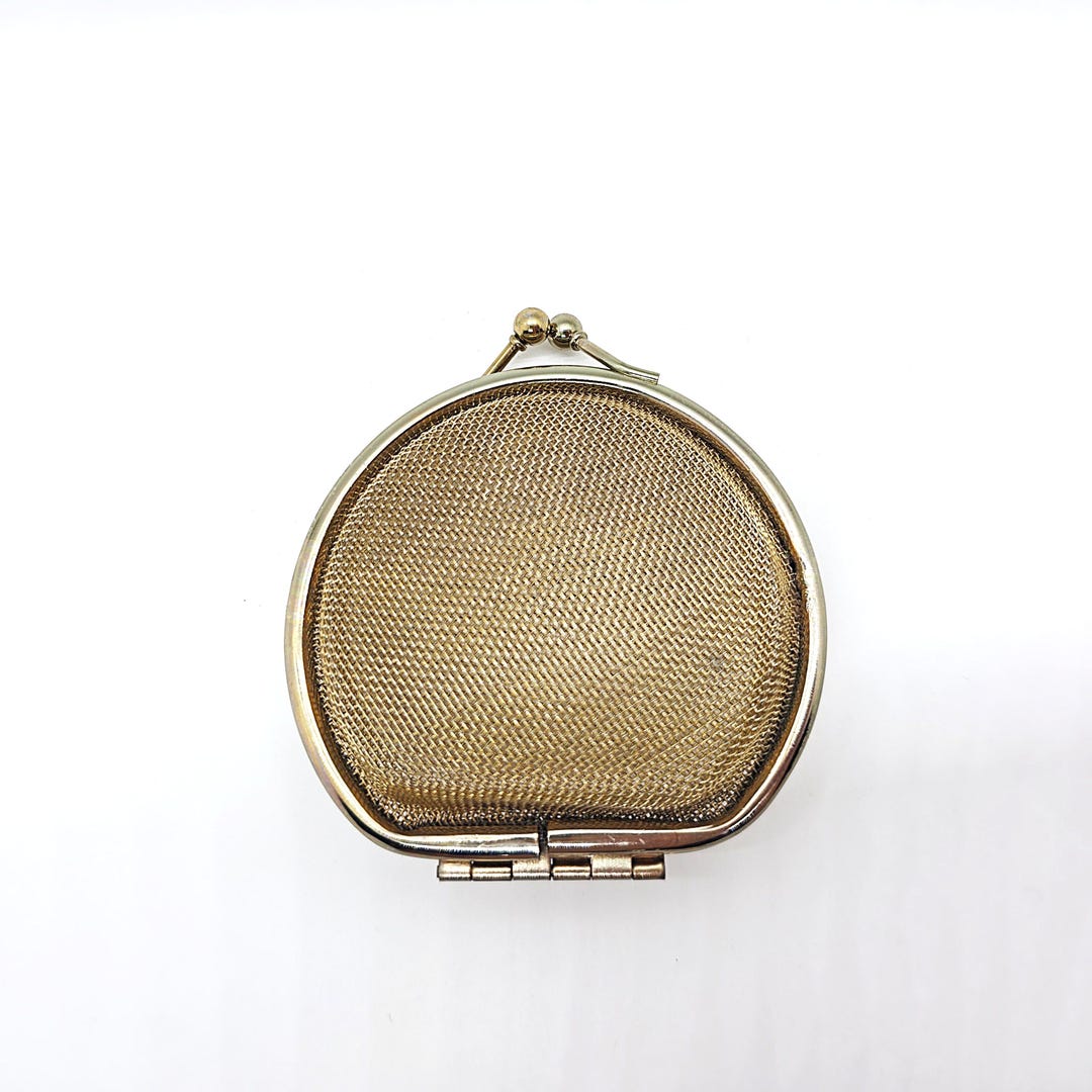 Vintage Gold Tone Metal Mesh Kiss Lock Coin Purse, Small Evening Change ...