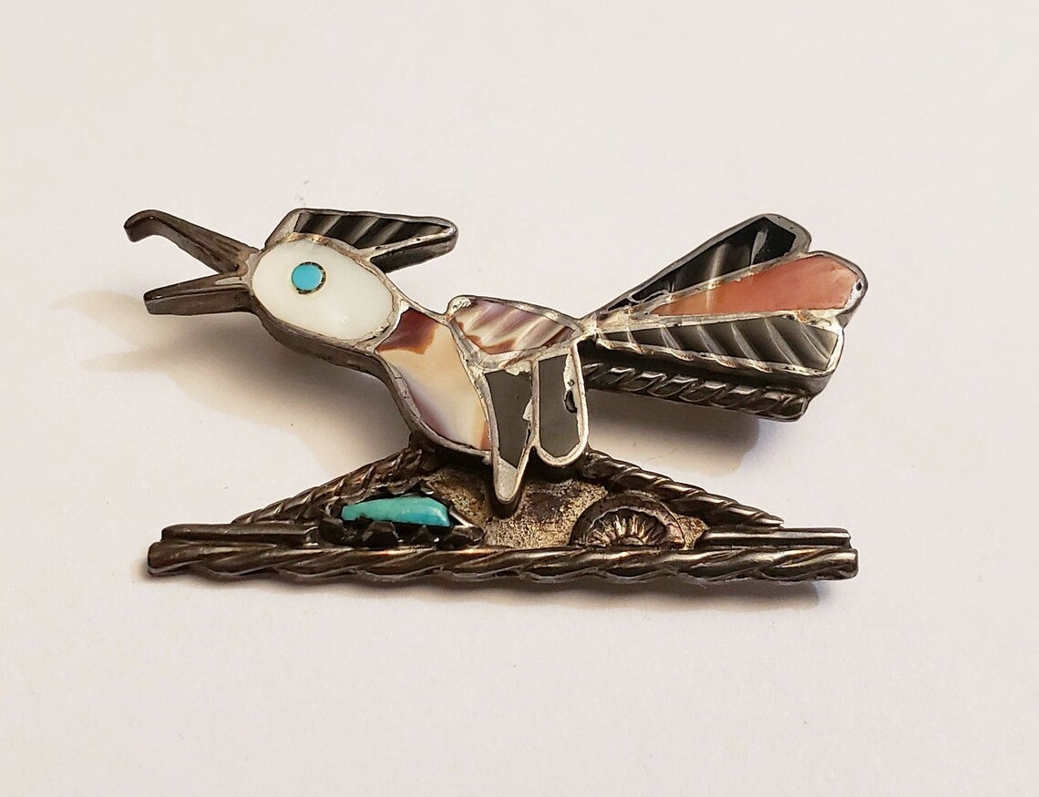 Native American Inlay Roadrunner Pin | Etsy
