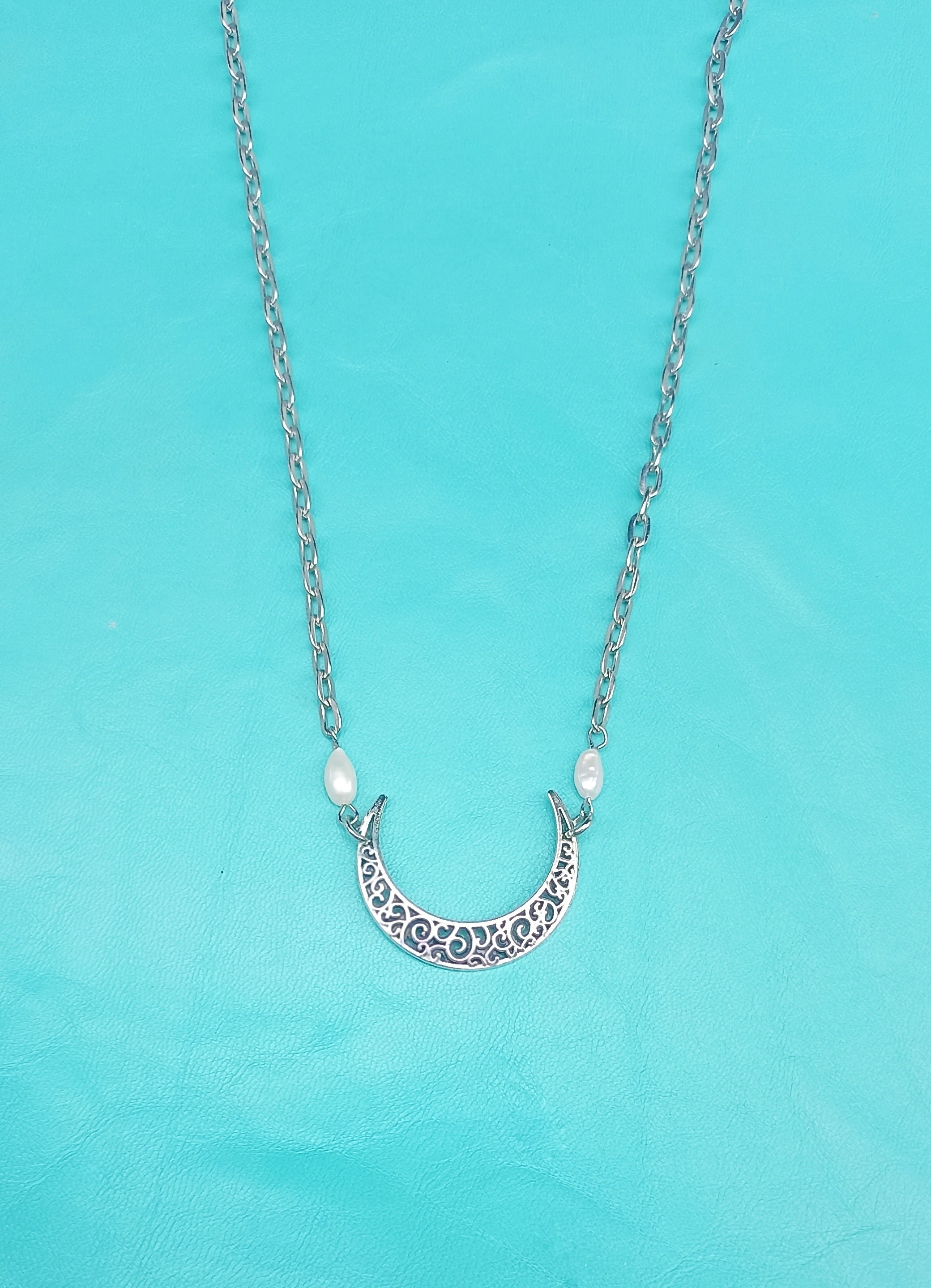 Crescent Moon Necklace With Pearls, Eyeglasses Necklace, Eyeglass Loop ...