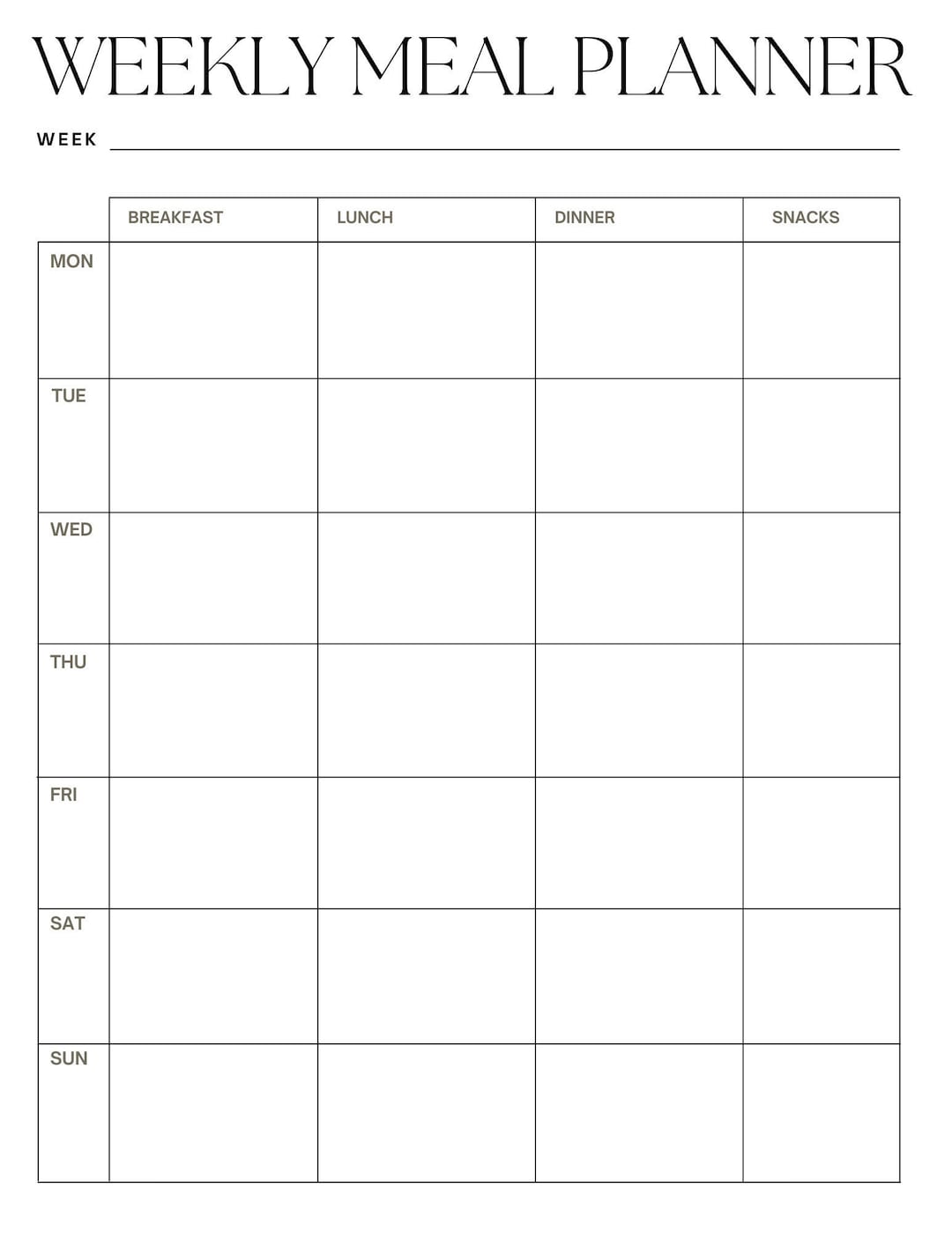 Weekly Printable Meal Planner | Breakfast, Lunch, Dinner, Snacks | 4 ...