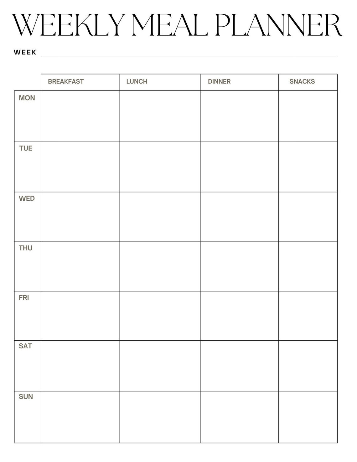 Weekly Printable Meal Planner | Breakfast, Lunch, Dinner, Snacks | 4 ...