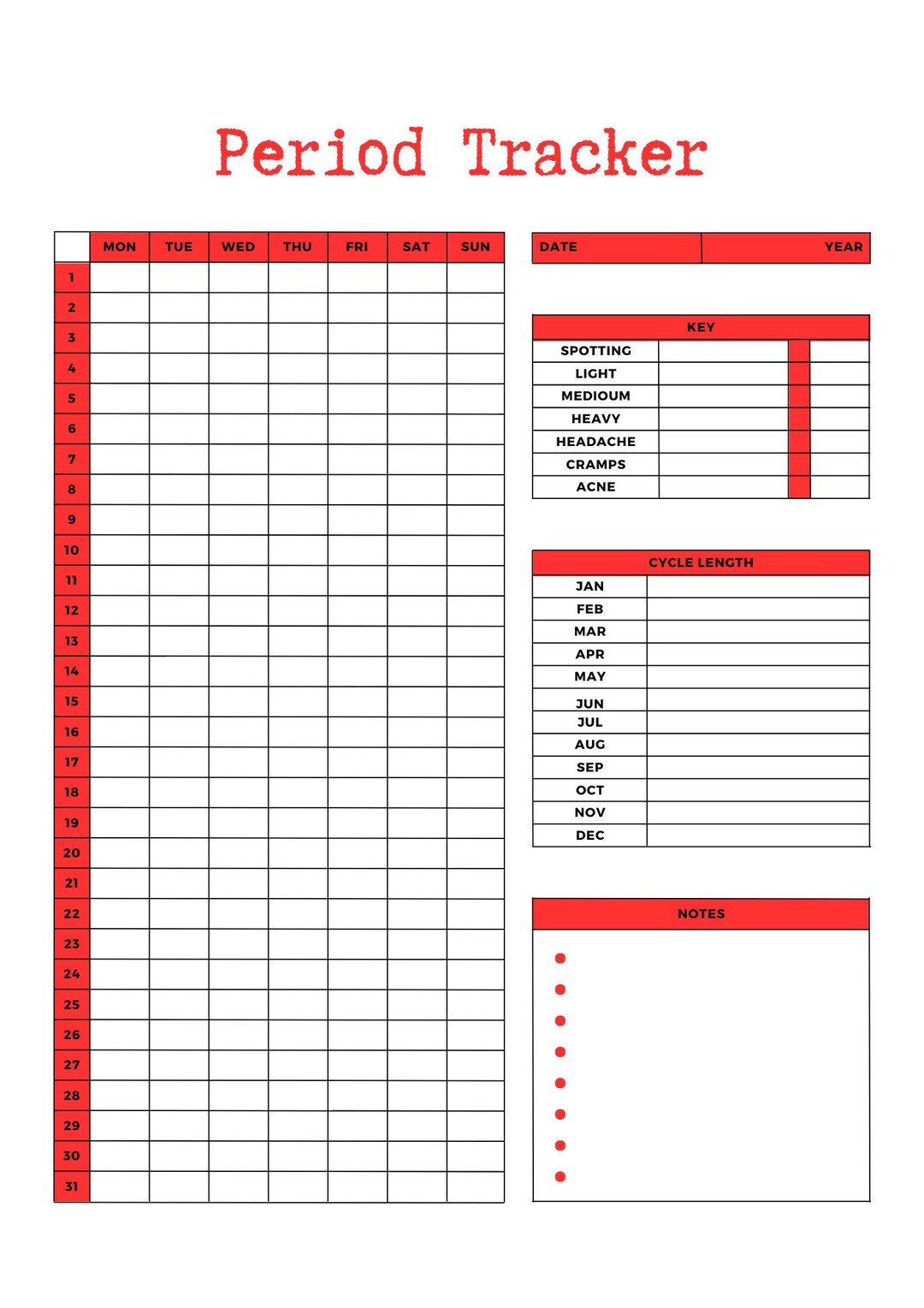 Printable Period Tracker | Track Your Cycle | Menstruation Tracker ...