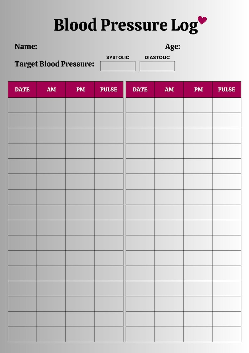 Blood Pressure Tracker | Printable PDF | Daily Blood Pressure Log ...
