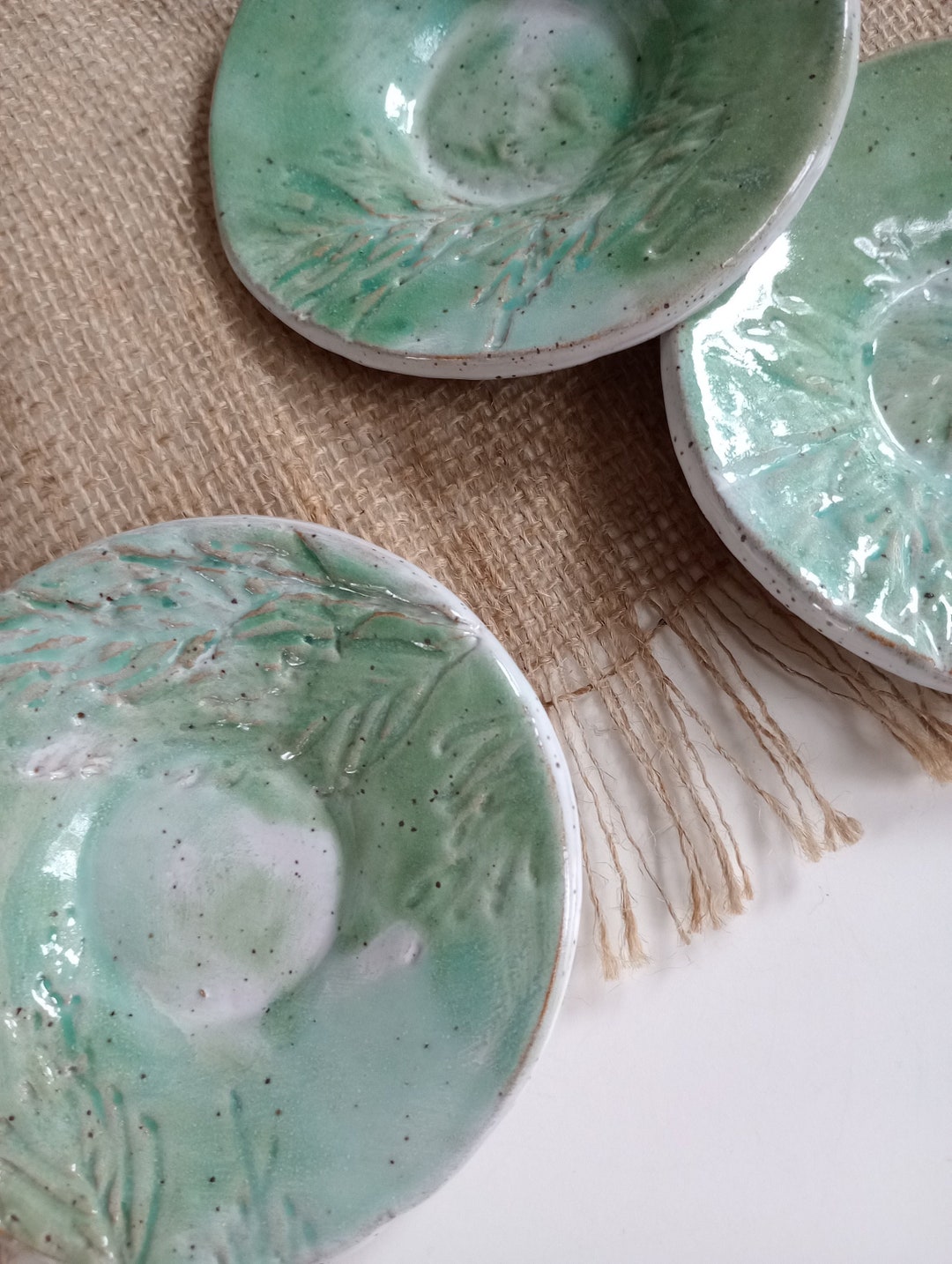 MINTY/MOSS GREEN Speckled Stoneware Small Plate, Trinket Dish, Handmade ...