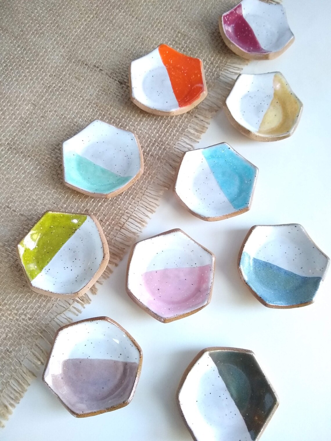 GEO SPICE DISH Speckled Stoneware Tiny Plate, Ceramic Trinket Dish ...