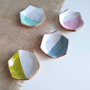 GEO SPICE DISH Speckled Stoneware Tiny Plate, Ceramic Trinket Dish ...