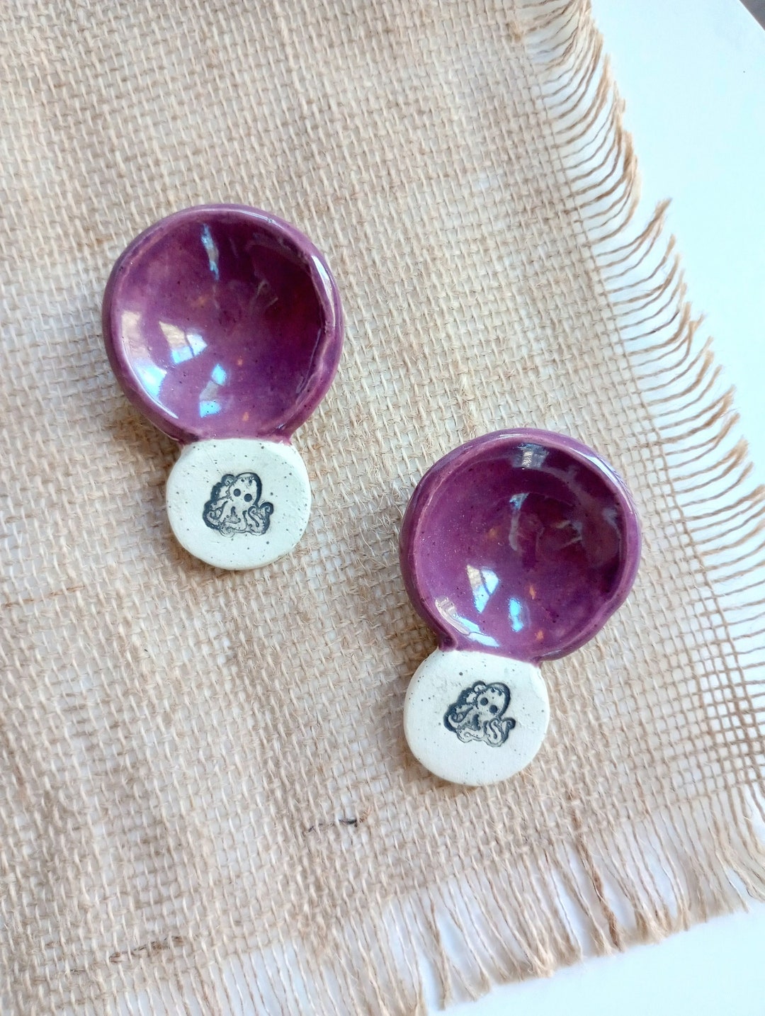 SPECKLED OCTOPUS SPOON, Stoneware Spoon, Purple Spoon, Tablespoon ...