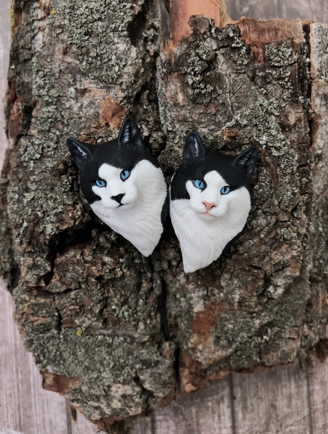 Black and White Cat Cabochon Maine Coon Necklace Flatback Animal Cabs ...