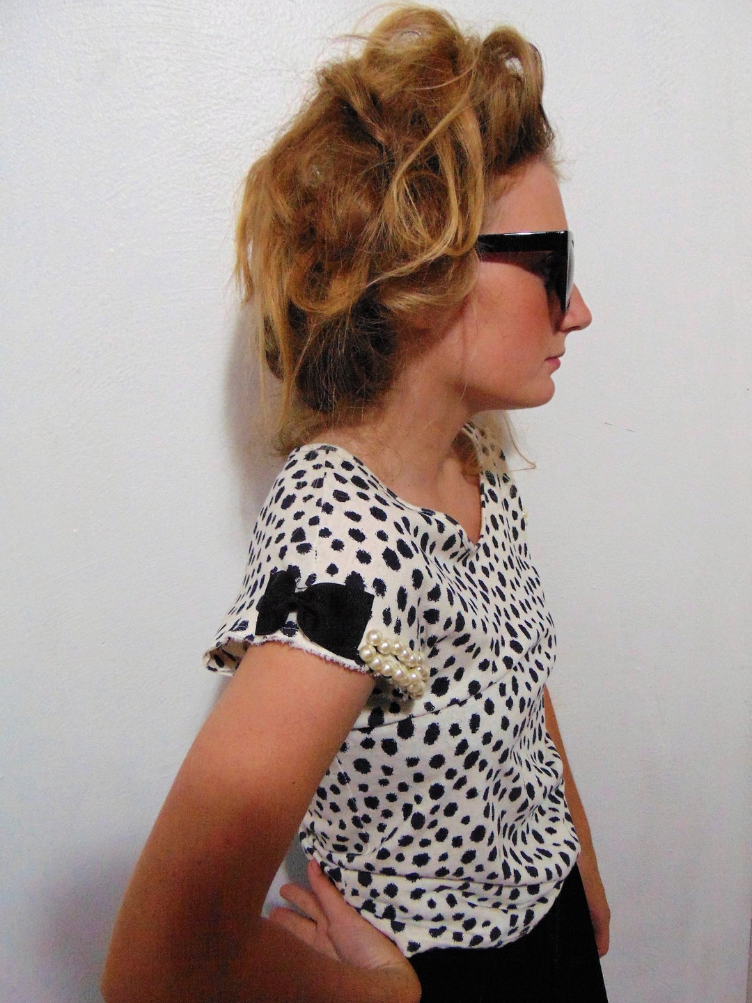 Vintage 1980s 90s leopard top snow leopard shirt pearls bows - Etsy España