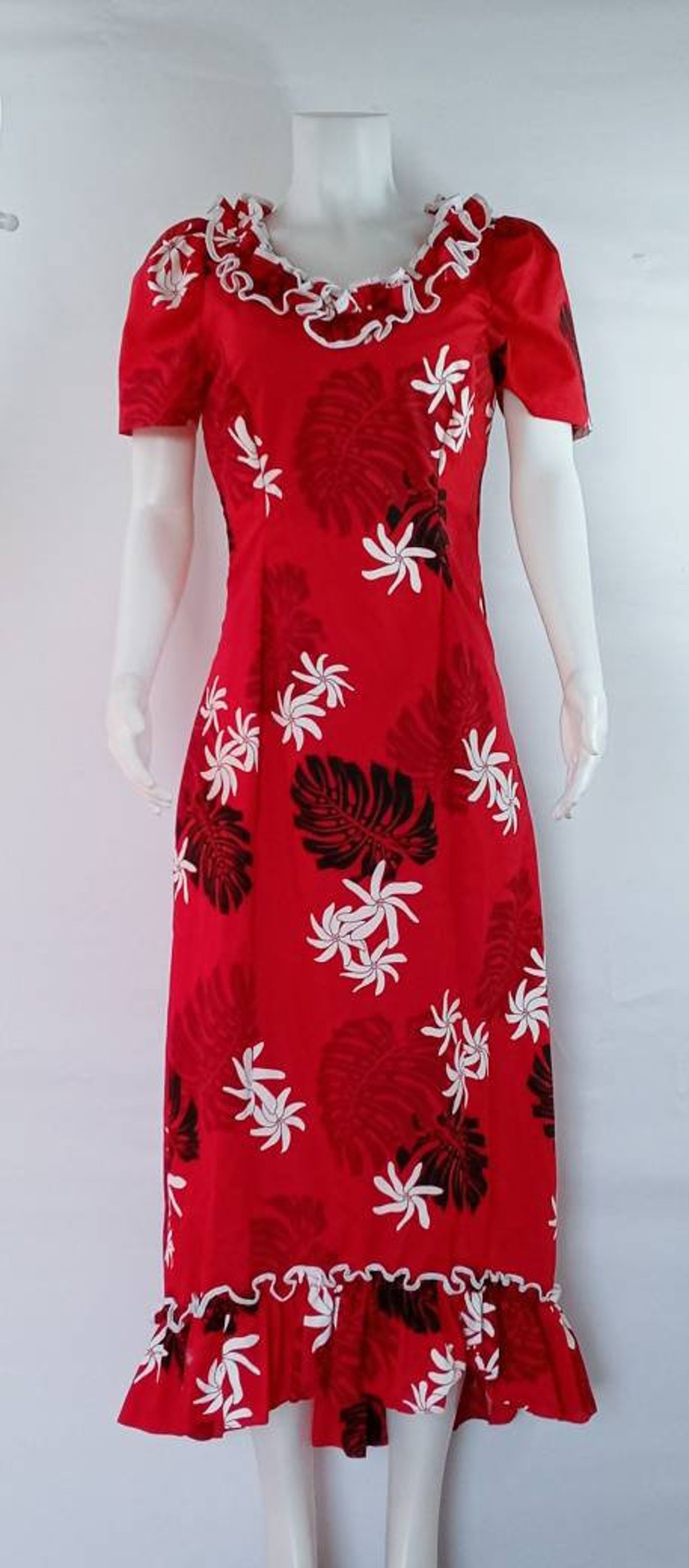 Vintage 1960s '70s Red Hawaiian Dress Ruffles Long Maxi | Etsy