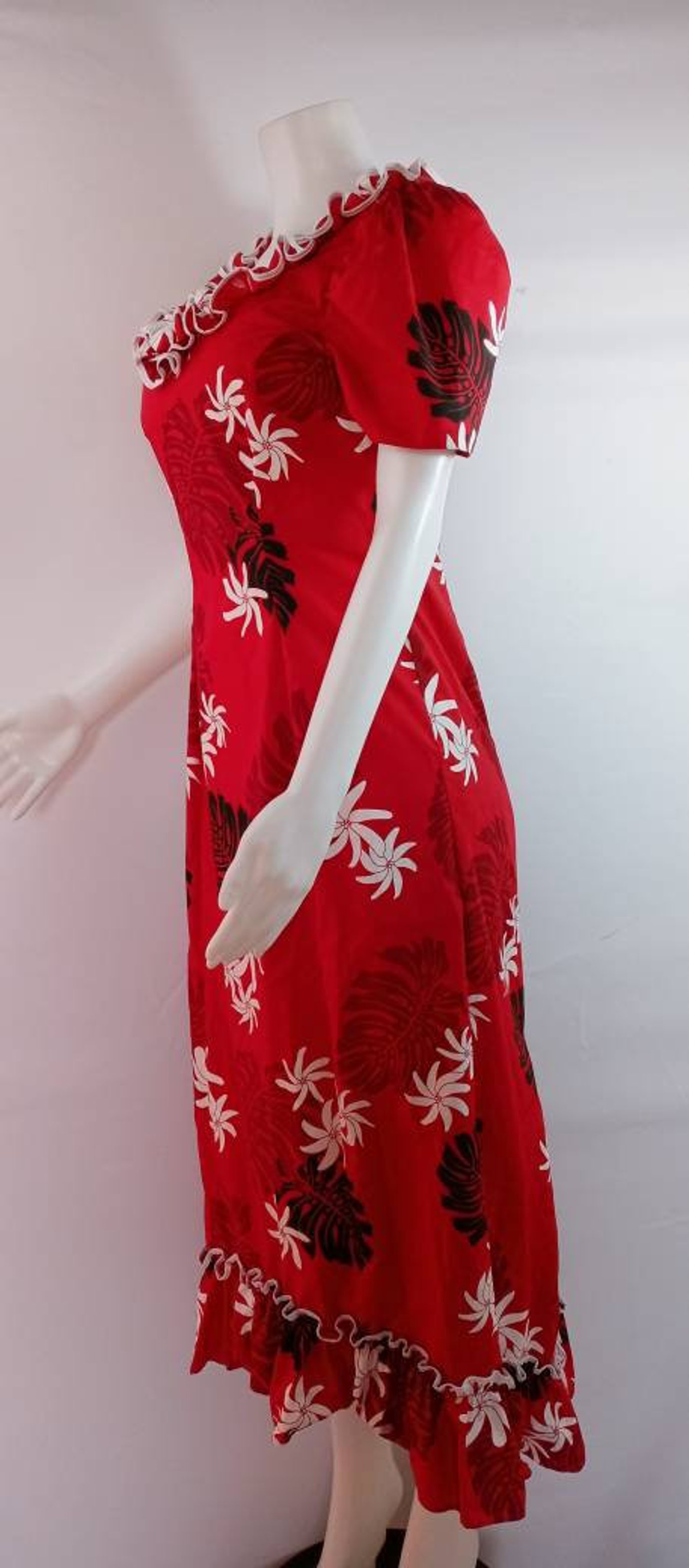 Vintage 1960s '70s Red Hawaiian Dress Ruffles Long Maxi | Etsy