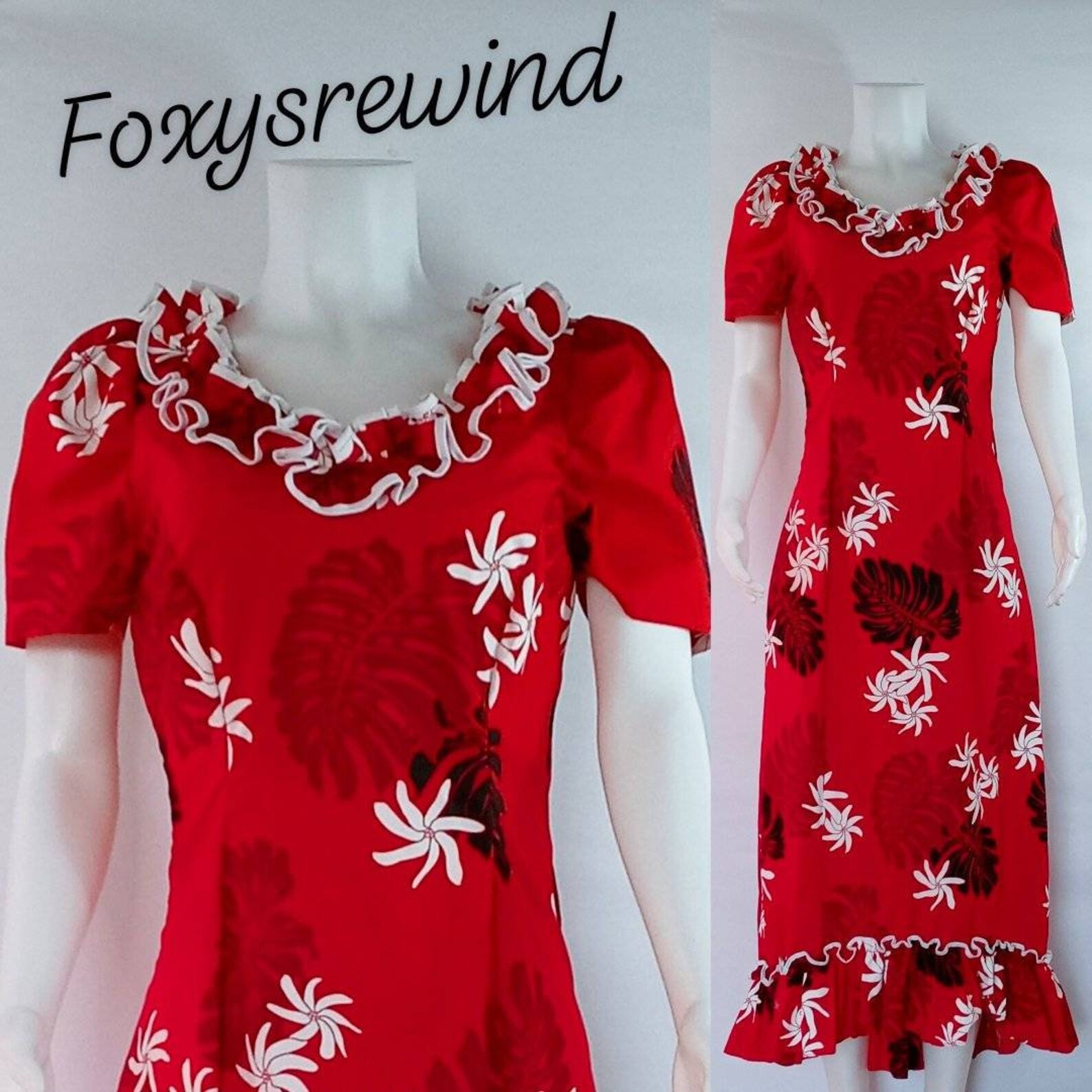 Vintage 1960s '70s Red Hawaiian Dress Ruffles Long Maxi | Etsy