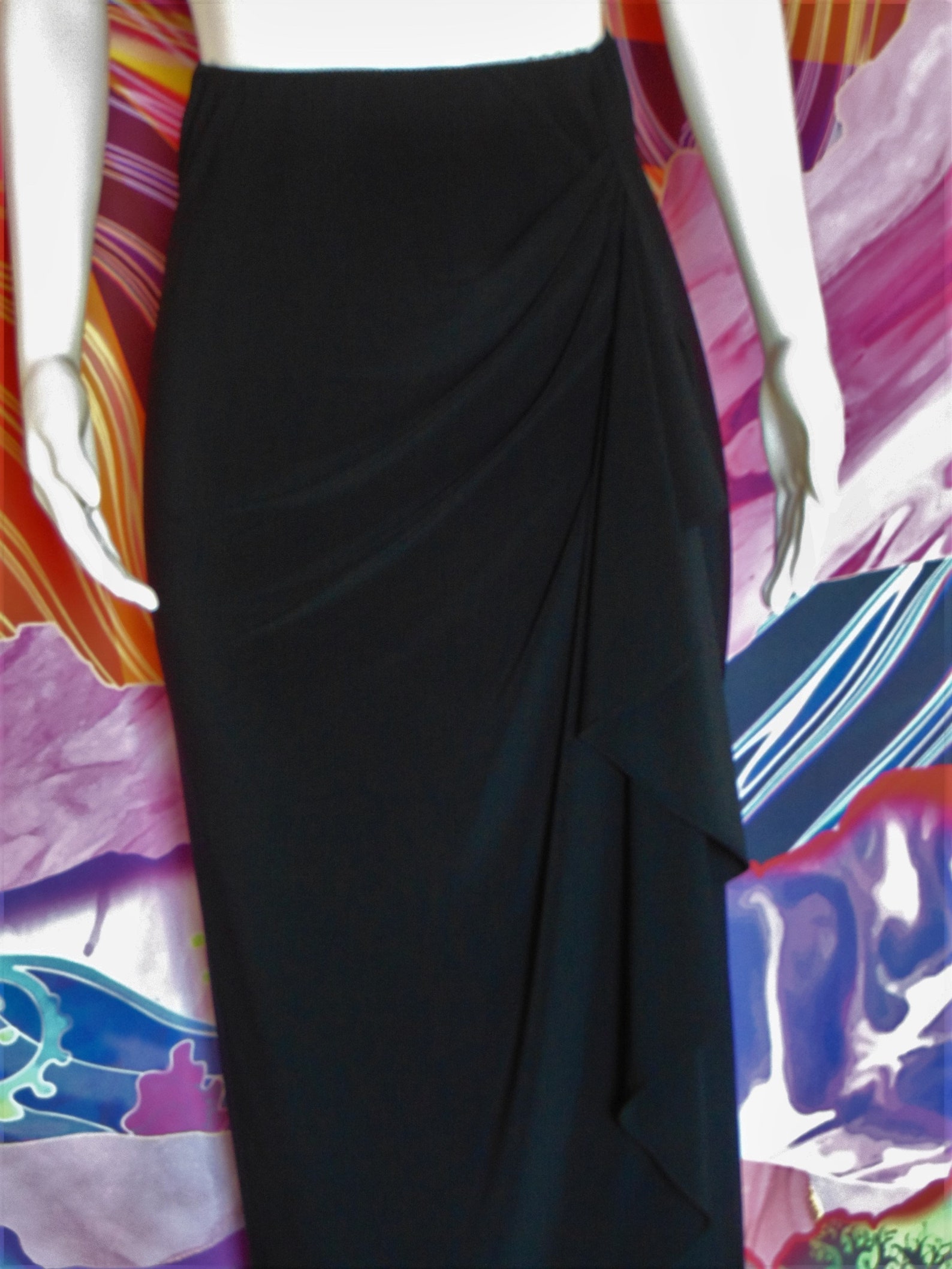 Vintage Long Black Sarong Skirt Ruffle Spandex Elastic Waist Etsy
