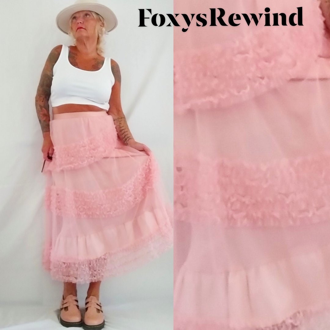 Powder Pink Reworked Tiered Lace Skirt Hippie Penny Lane Plus Size ...