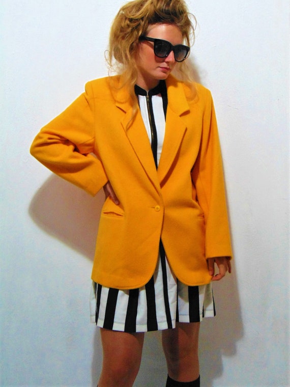 VINTAGE 1990s gold Blazer 80s yellow wool coat gold y… - Gem