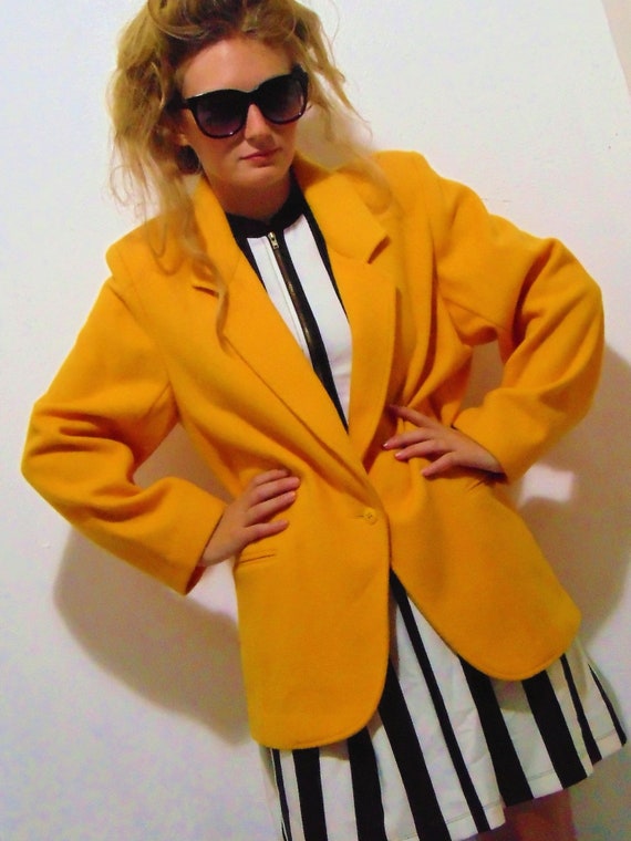 VINTAGE 1990s gold Blazer 80s yellow wool coat gold y… - Gem