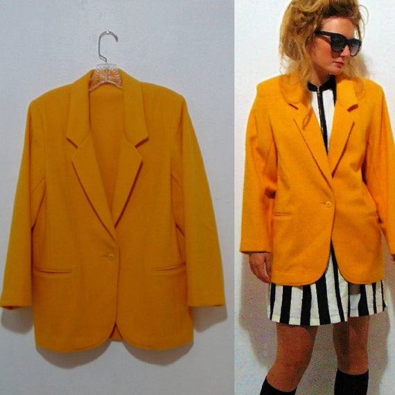 VINTAGE 1990s gold Blazer 80s yellow wool coat gold y… - Gem
