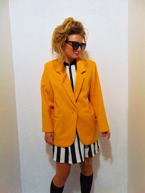 VINTAGE 1990s gold Blazer 80s yellow wool coat gold y… - Gem