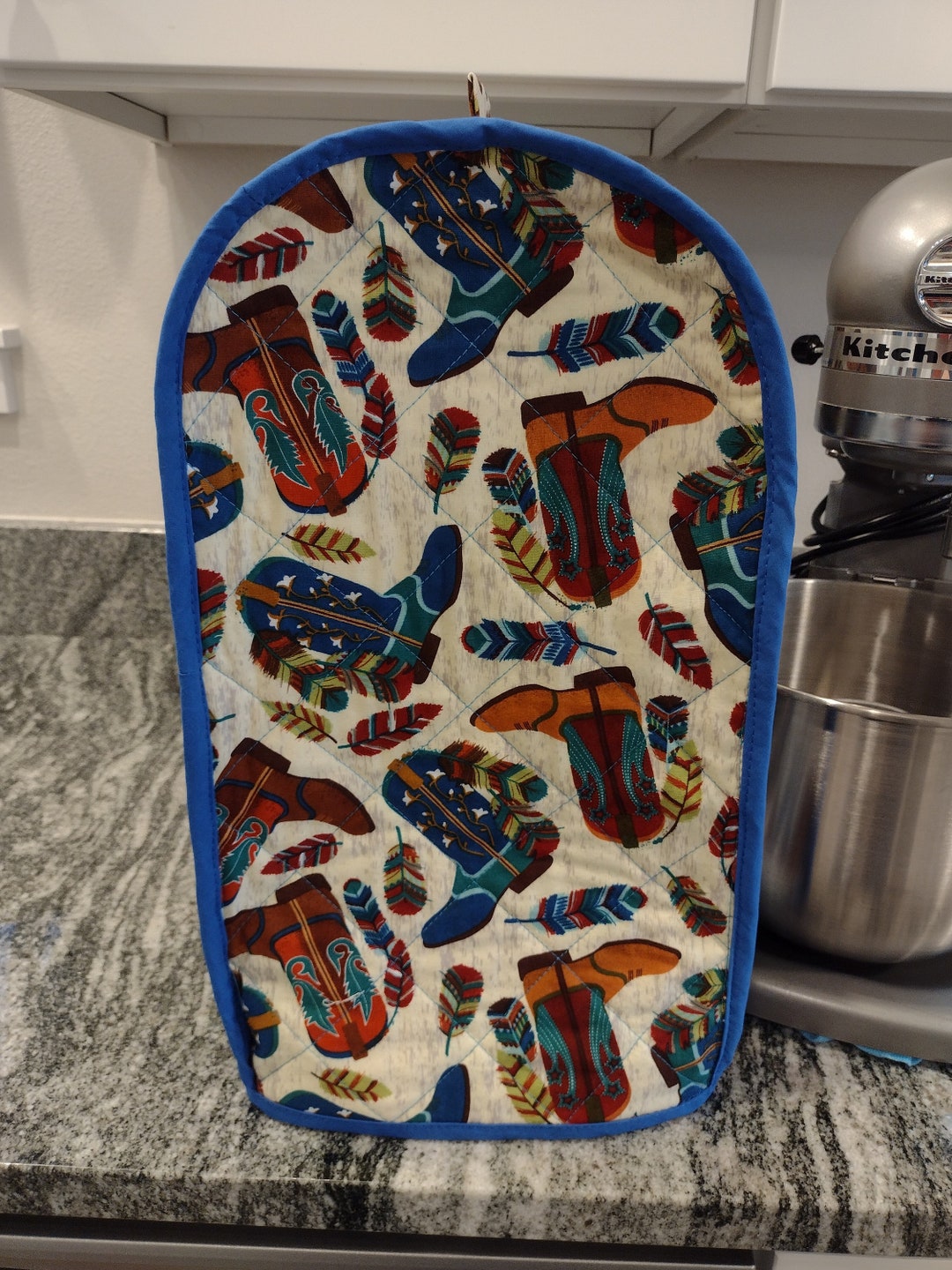 Kitchenaid Mixer Cover, Blue, Boots, Feathers, Quilted, Reversible ...