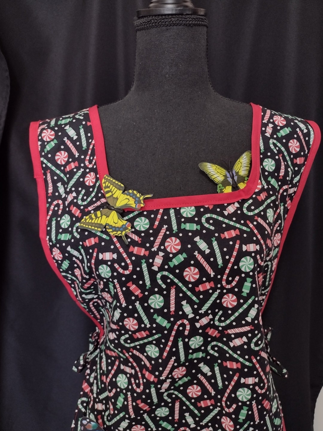 Christmas Apron, Plus Size, Candy Canes on Black With Red Trim ...