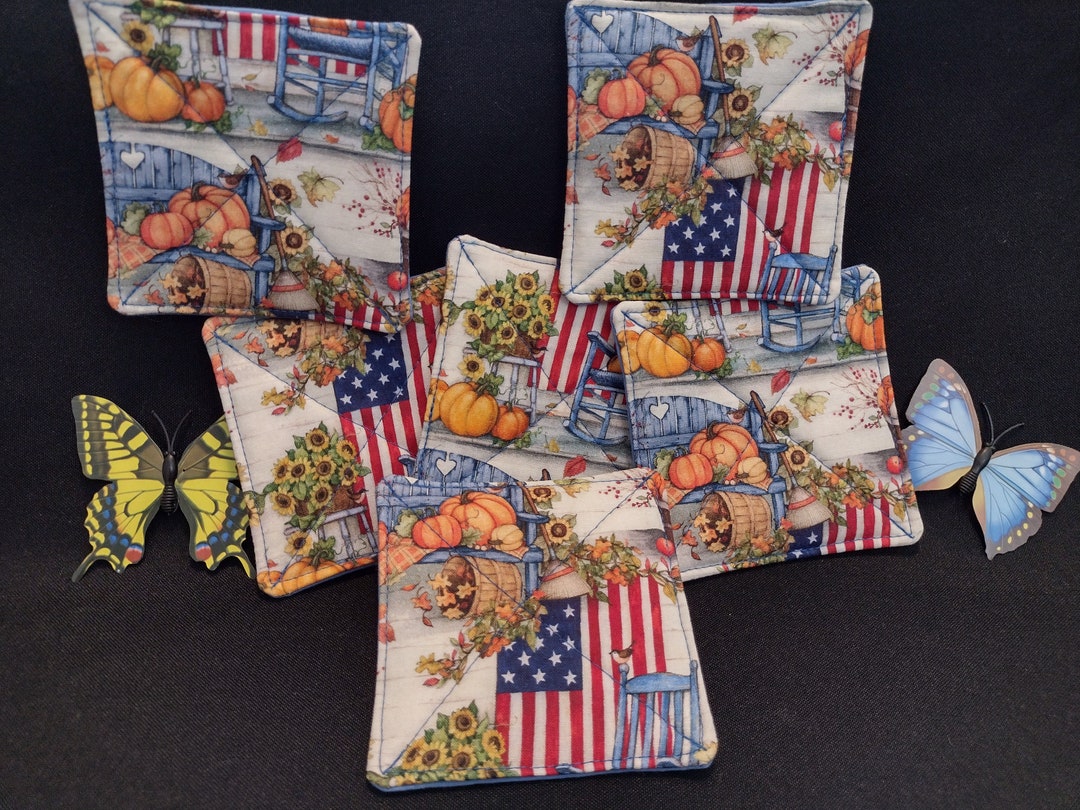 Coasters Flags Pumpkins Harvest Mug Rugs Country Theme - Etsy