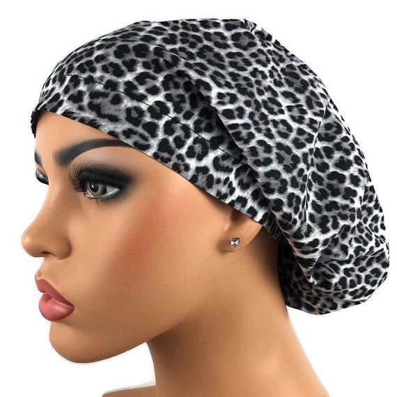 Gray Leopard Print Scrub Hat Satin Line Option Gray Surgical - Etsy