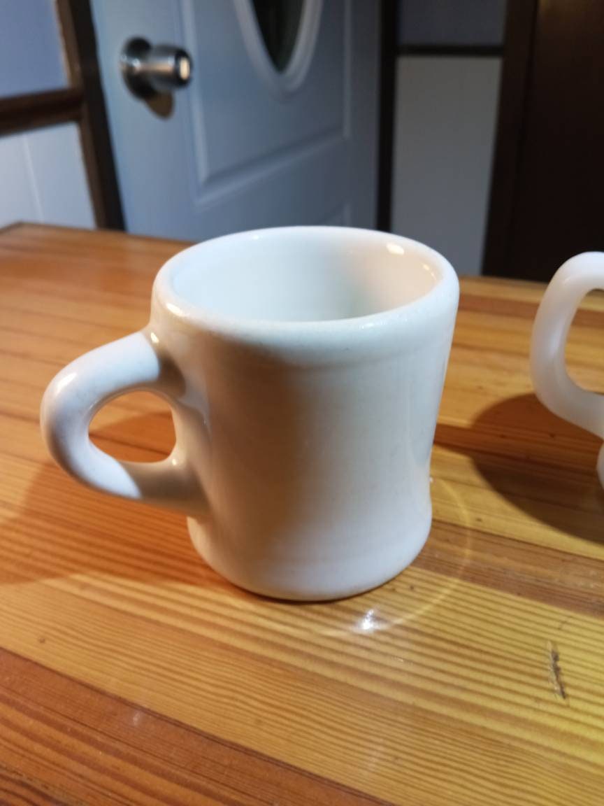 Pair of White Vintage Shaving Mugs; Walker China, Anchor Hocking Glass ...