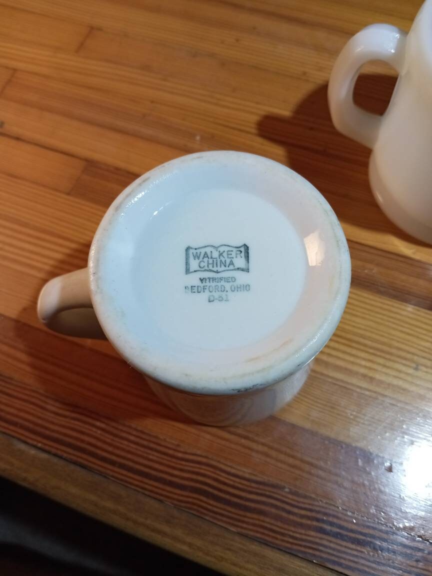 Pair of White Vintage Shaving Mugs Walker China, Anchor Hocking Glass ...