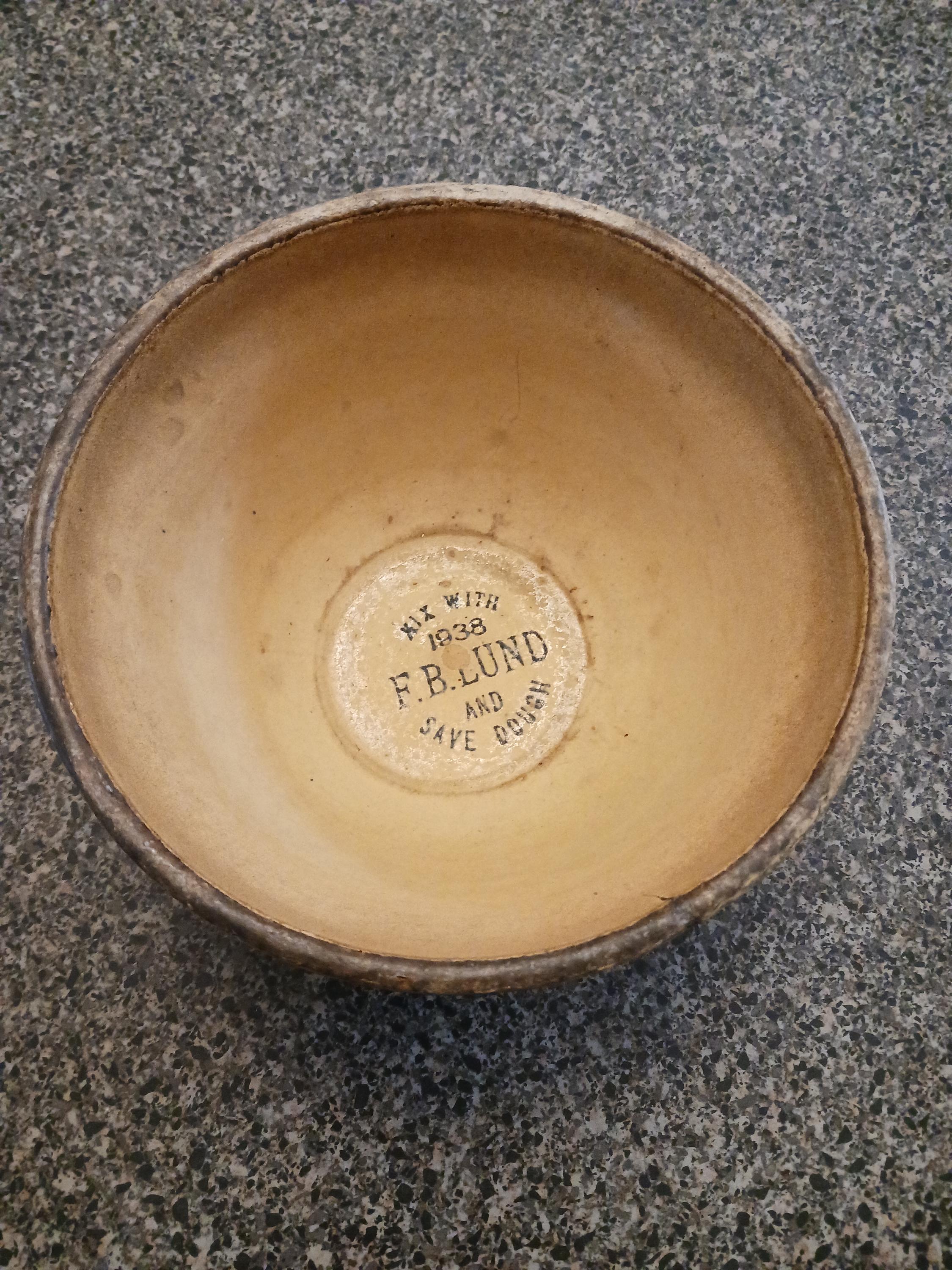 Antique Red Wing Dough Bowl With Advertising, Saffron Ware Pottery Bowl ...