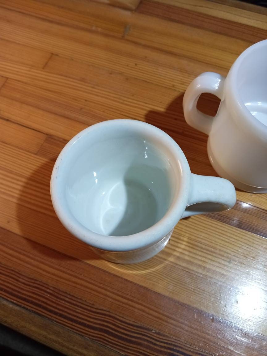 Pair of White Vintage Shaving Mugs Walker China, Anchor Hocking Glass ...