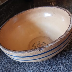 Antique Red Wing Dough Bowl With Advertising, Saffron Ware Pottery Bowl ...