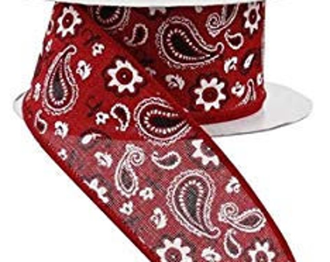 Wired Ribbon by the Roll Bandana Print black Red White | Etsy