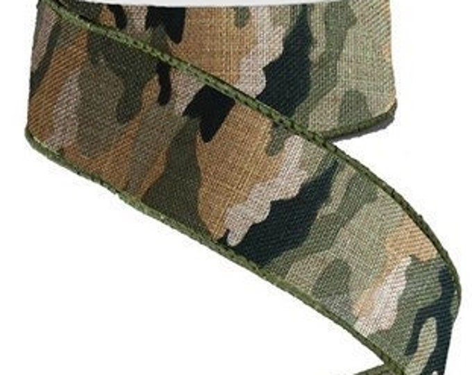 Wired Ribbon by the Roll Camouflage 1.5" X 10 Yards for Wreaths, Floral ...
