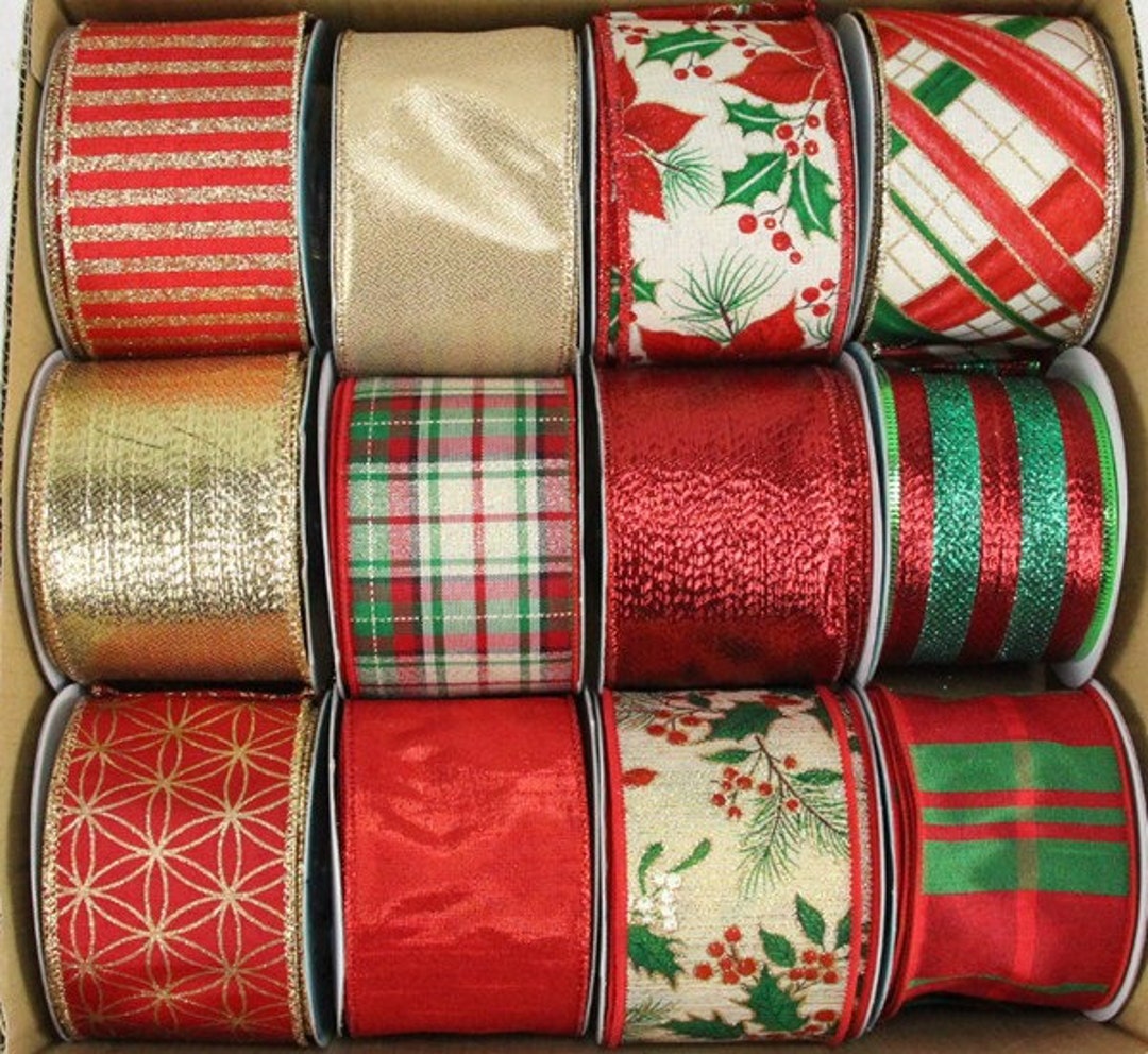 Wired Ribbon by the Roll Christmas Assortment Bundle Set for Wreaths ...