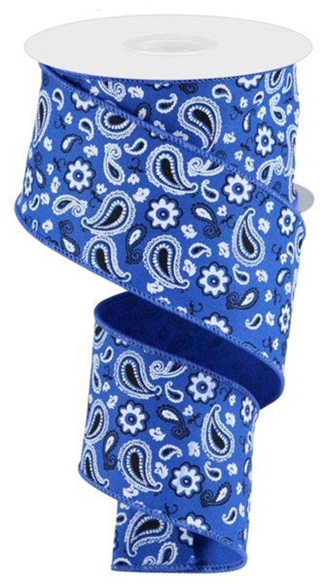 Wired Ribbon by the Roll Bandana Print (royal Blue, Black, White) 2.5 ...