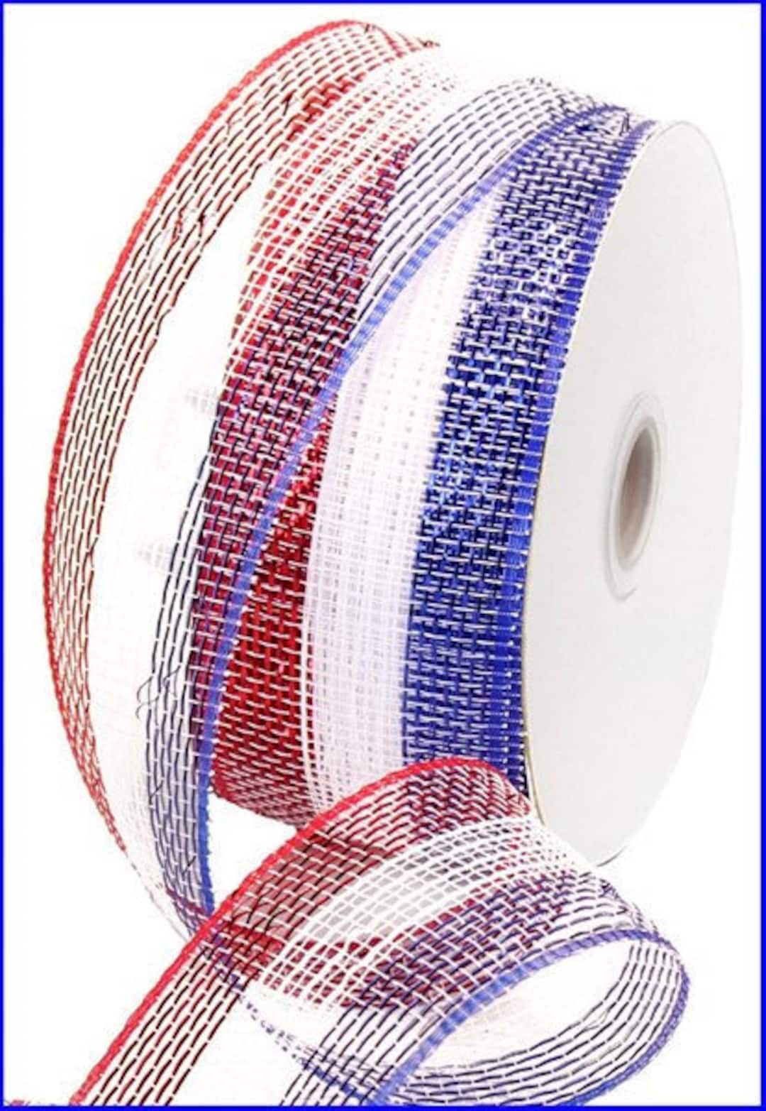 Ribbon Mesh by the Roll Red White Blue 2.5" X 25 Yards for Wreaths ...