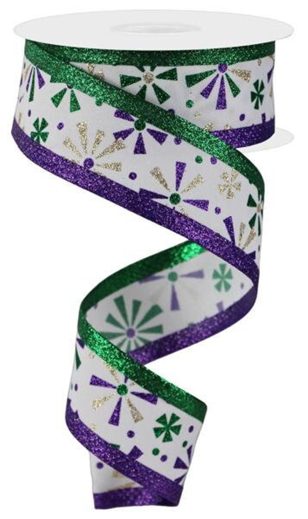 Wired Ribbon by the Roll 1.5 Inch X 10 Yards Vintage Pinwheels Mardi ...
