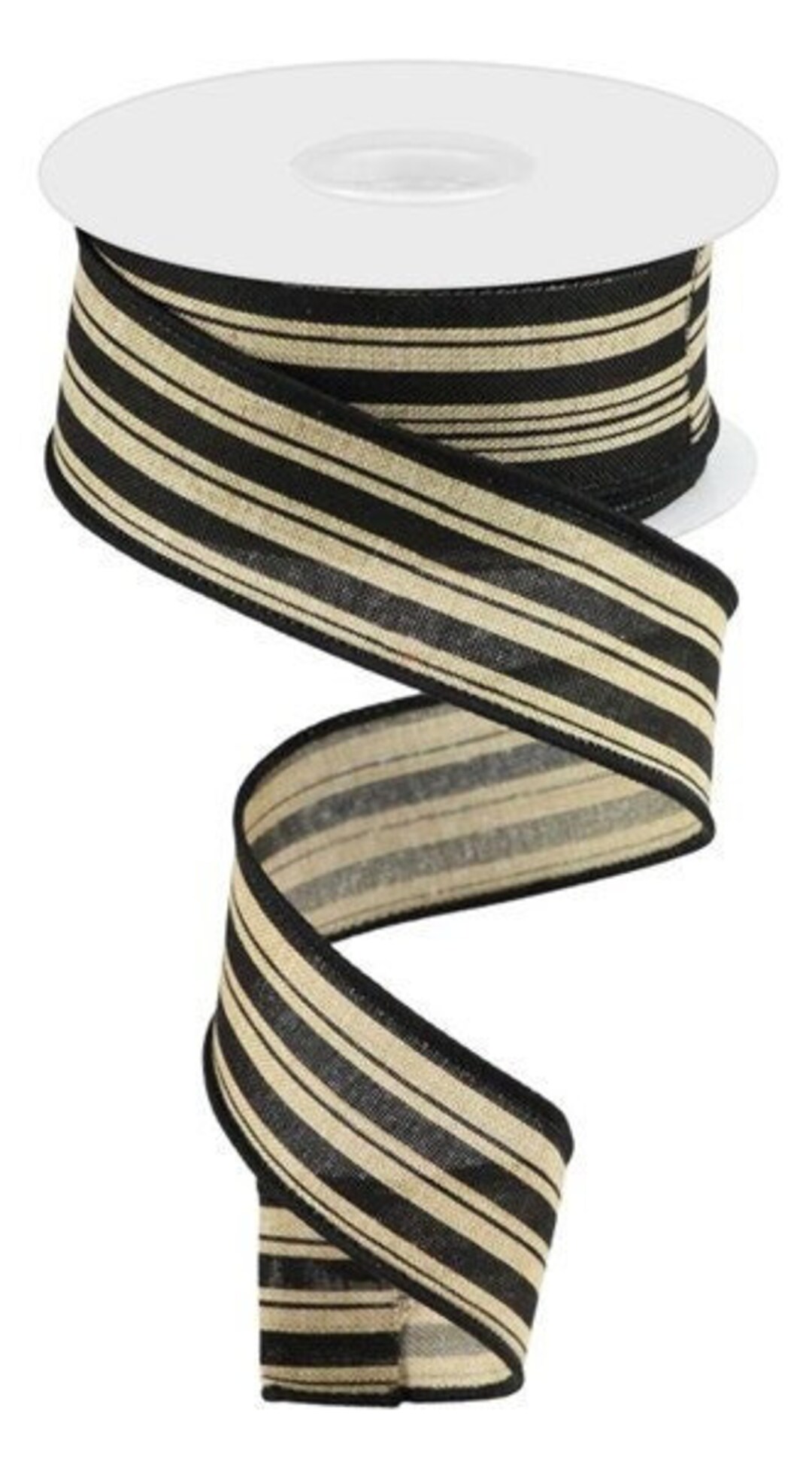 Wired Ribbon by the Roll Vertical Stripe on Canvas beige, Black 1.5 ...