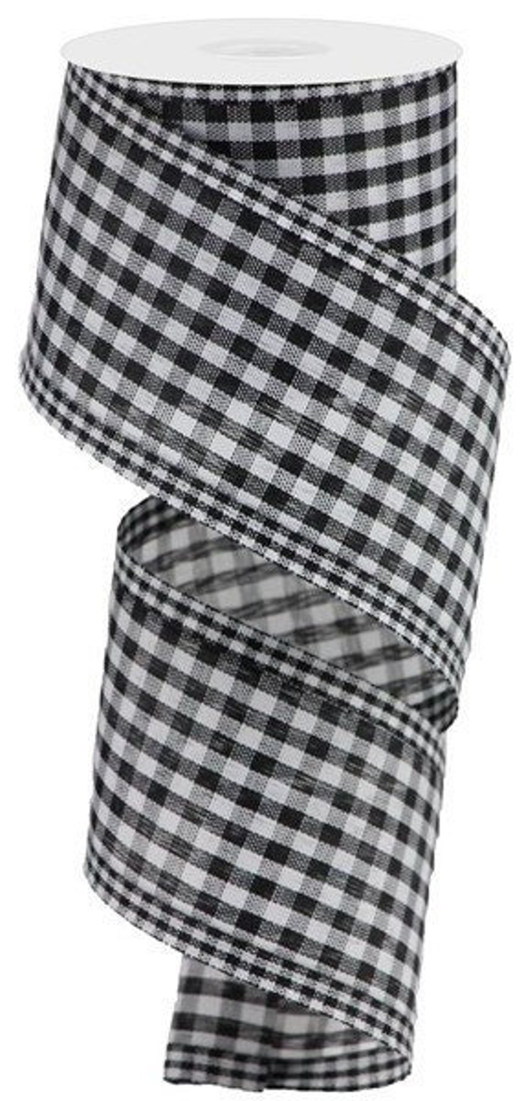 Wired Ribbon by the Roll Black and White Gingham Check With Black Check ...