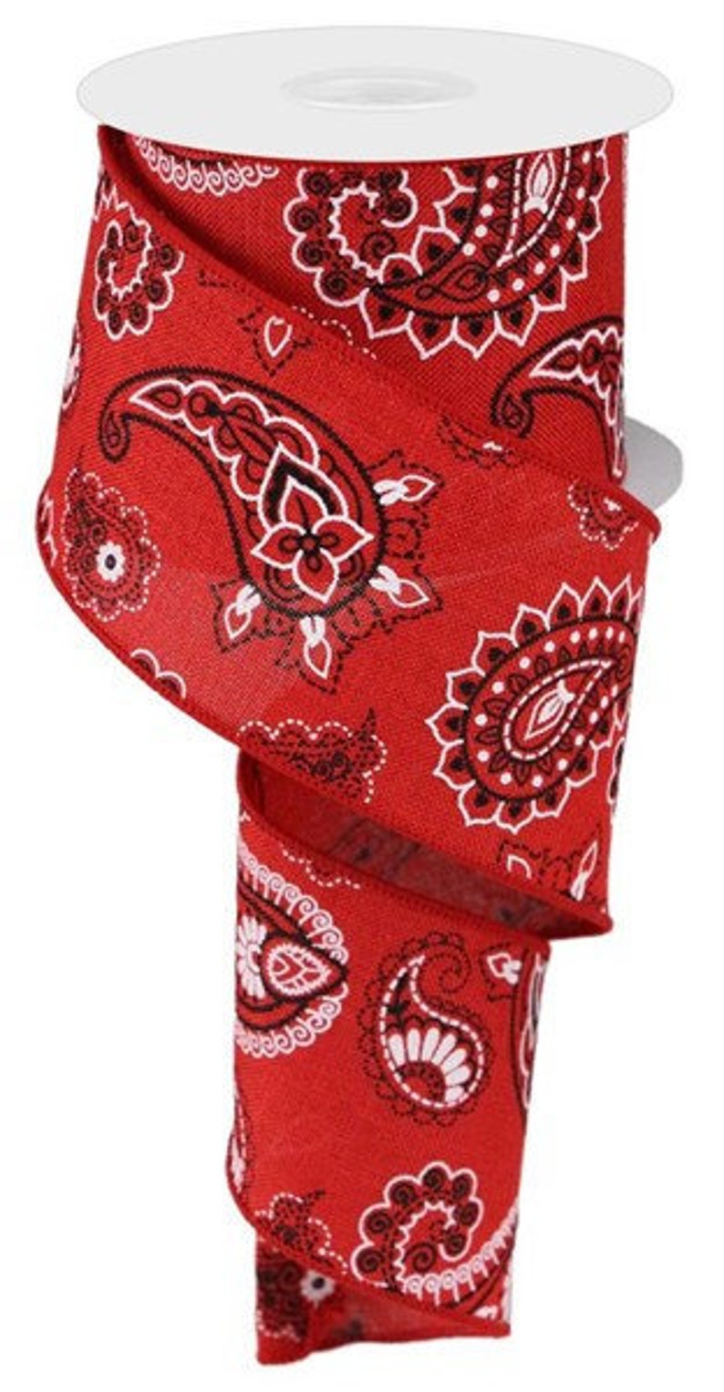 Wired Ribbon by the Roll Bandana Print (red, Black, White) 2.5" X 10 ...