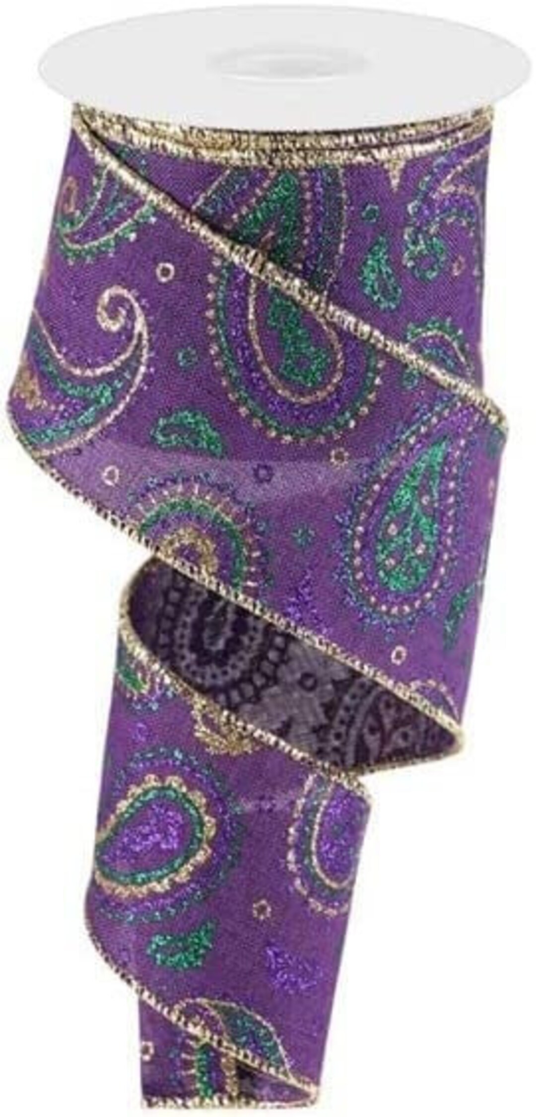 Wired Ribbon by the Roll 2.5 Inch X 10 Yards Mardi Gras Glittered ...