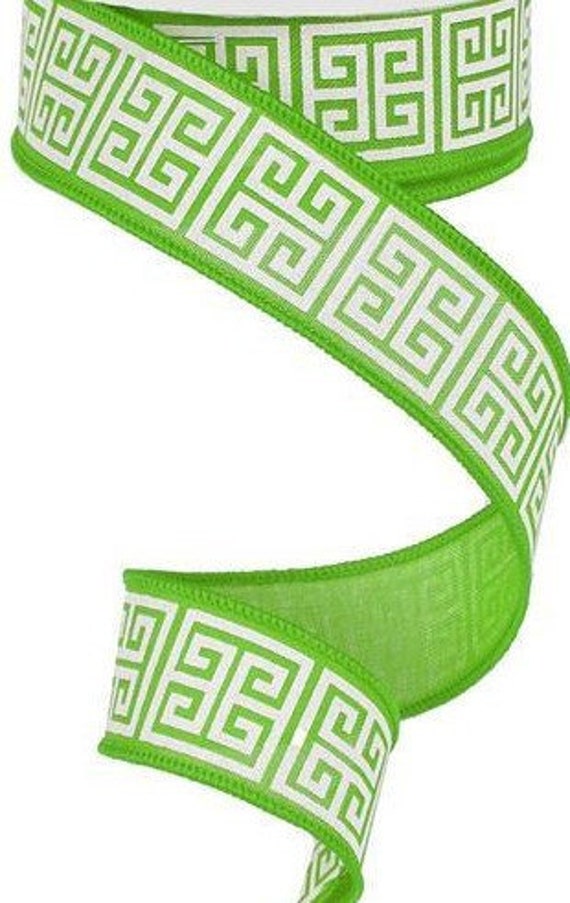 33 Yards Wired Ribbon by the Roll Lime Green Greek Key - Etsy