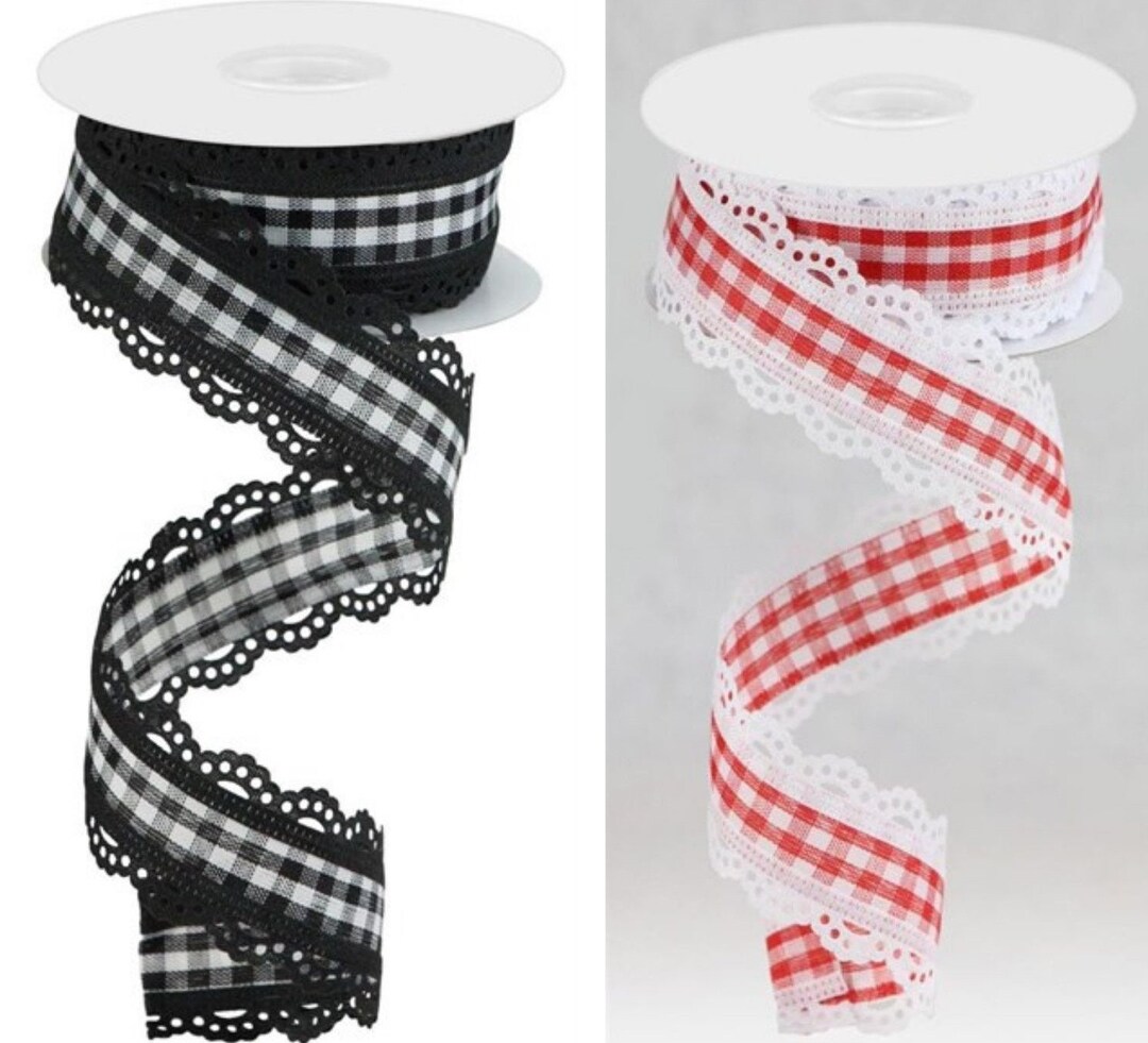 Wired Ribbon by the Roll Set of 2 Rolls Gingham Print With Scalloped ...