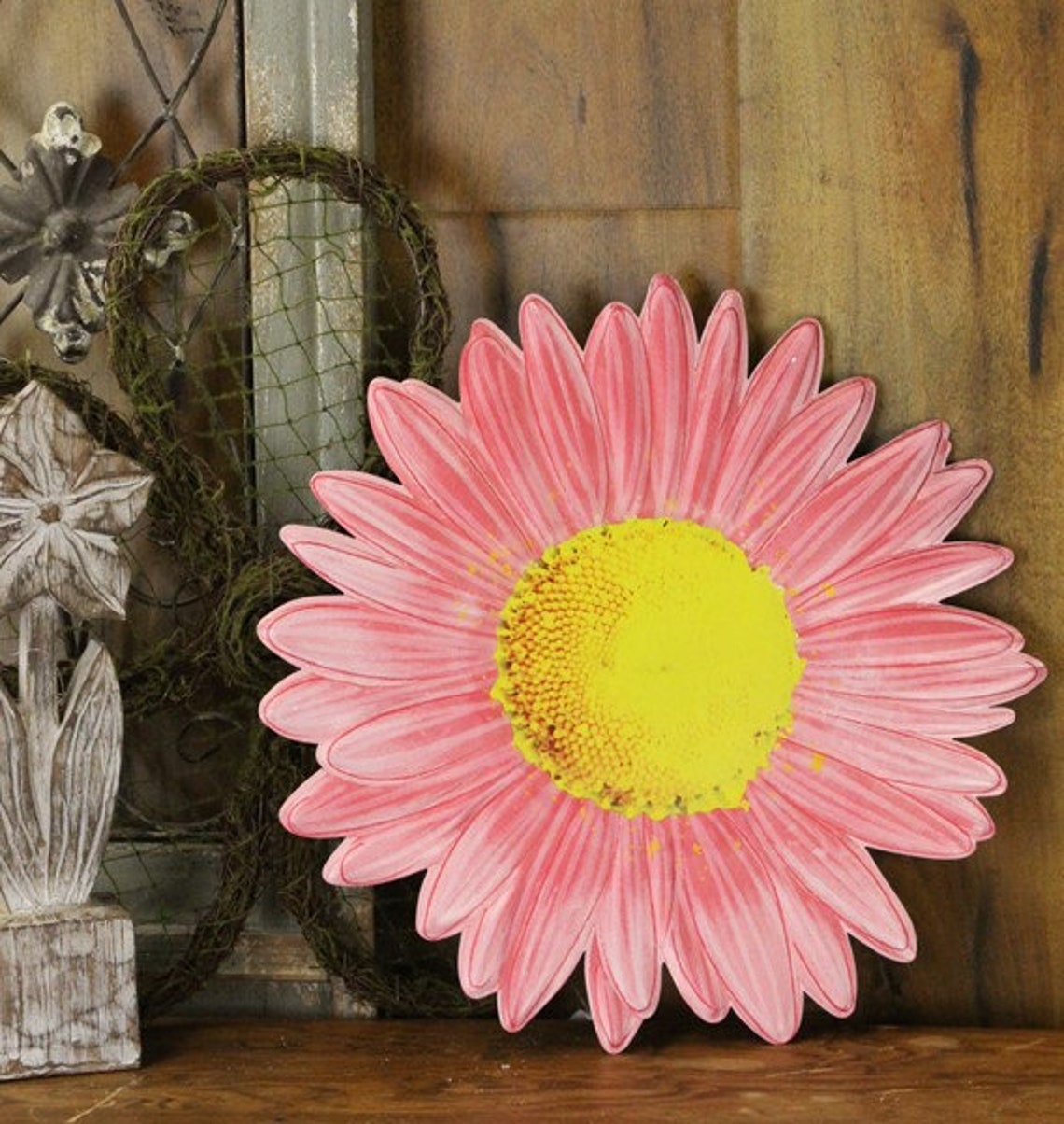 12 Embossed Metal Daisy Sign Pink With Yellow Center for - Etsy